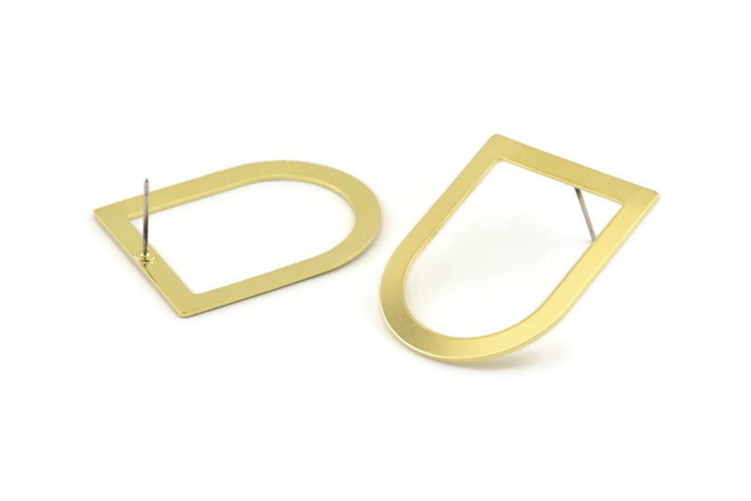D Shape Earring, 6 Raw Brass D Shape Stud Earrings (35x28x0.80mm) M383 ...