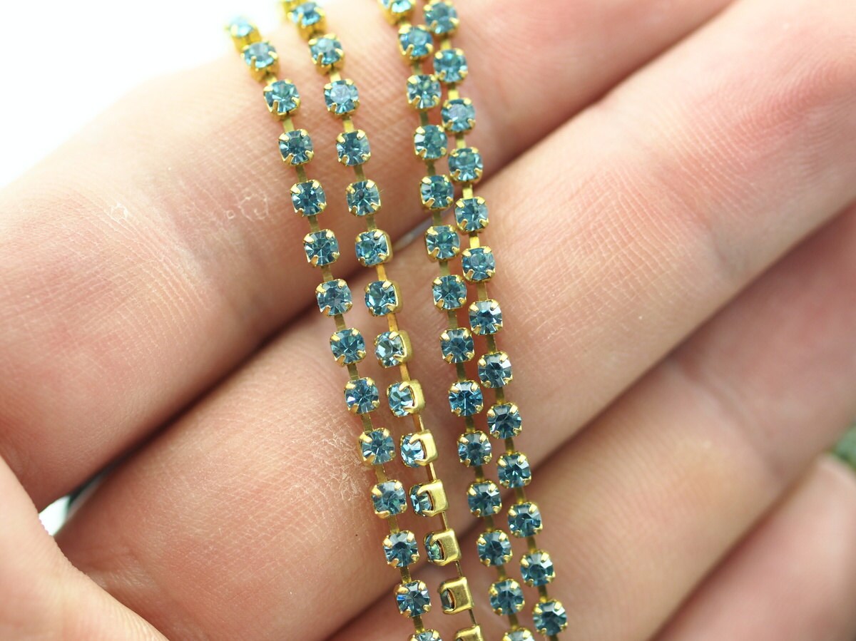 Blue Rhinestone Chain 1 M 2.5mm Aquamarine Rhinestone Chain | Etsy