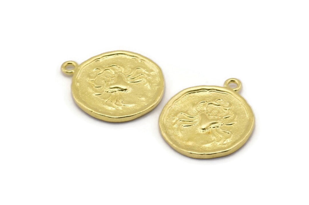 Brass Cancer Charm, 4 Raw Brass Cancer Charms With 1 Loop (17x20mm) F ...