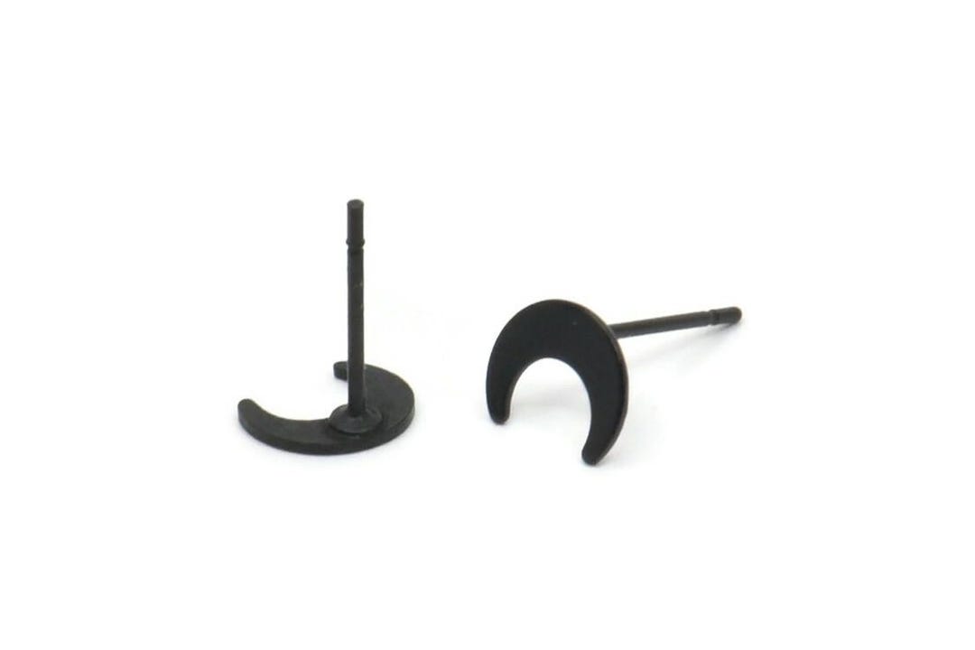 Black Moon Earring, 12 Oxidized Black Brass Crescent Moon Shaped Stud ...