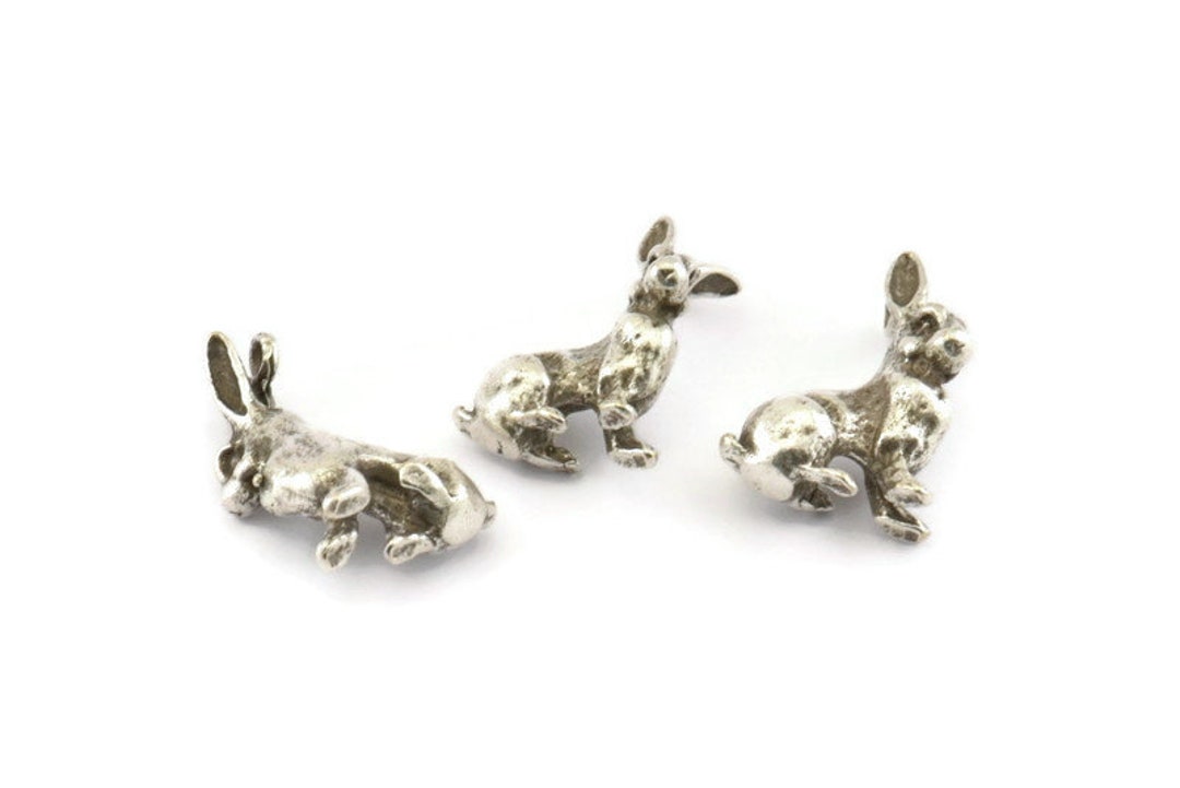 Silver Rabbit Charm, 4 Antique Silver Plated Brass Rabbit Charm ...