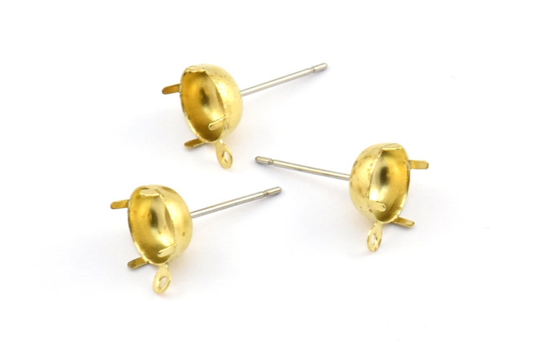 Earring Post Stud, 50 Stainless Steel Earring Posts With Raw Brass 7mm ...