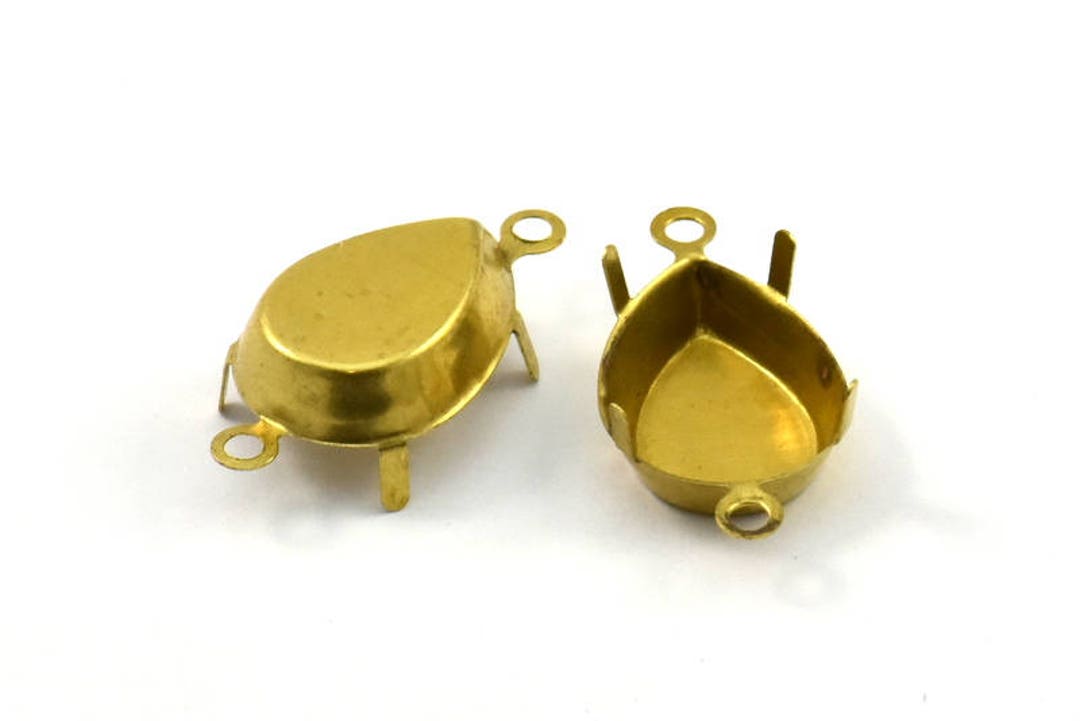 Pear Prong Setting, 25 Raw Brass Pear Drop With 2 Loop, Prong Settings ...