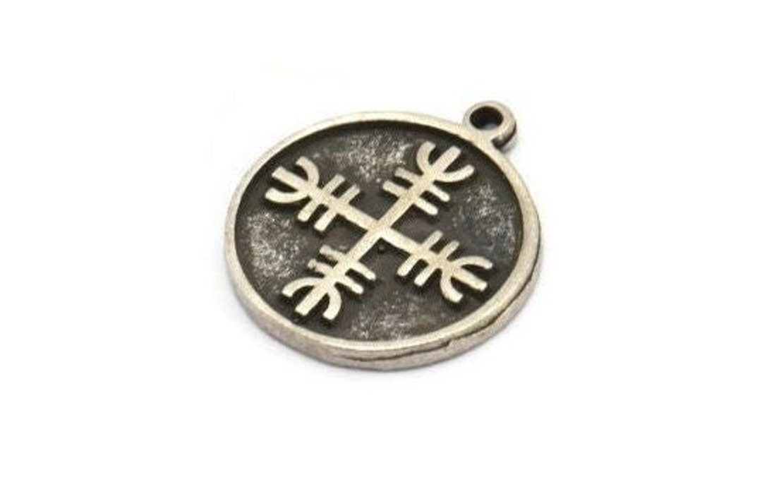 Nordic Runes Charm, 2 Antique Silver Plated Brass Viking Protection ...