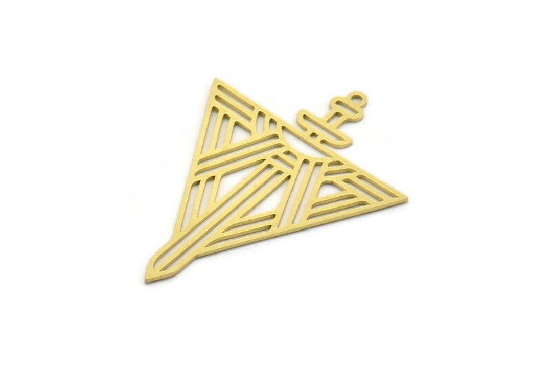 Brass Triangle Charm, 4 Raw Brass Sword Charms With 1 Loop, Findings ...