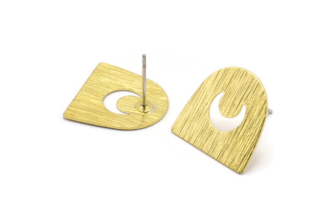 D Shape Earring, 10 Textured Raw Brass Crescent Moon D Shape Stud ...