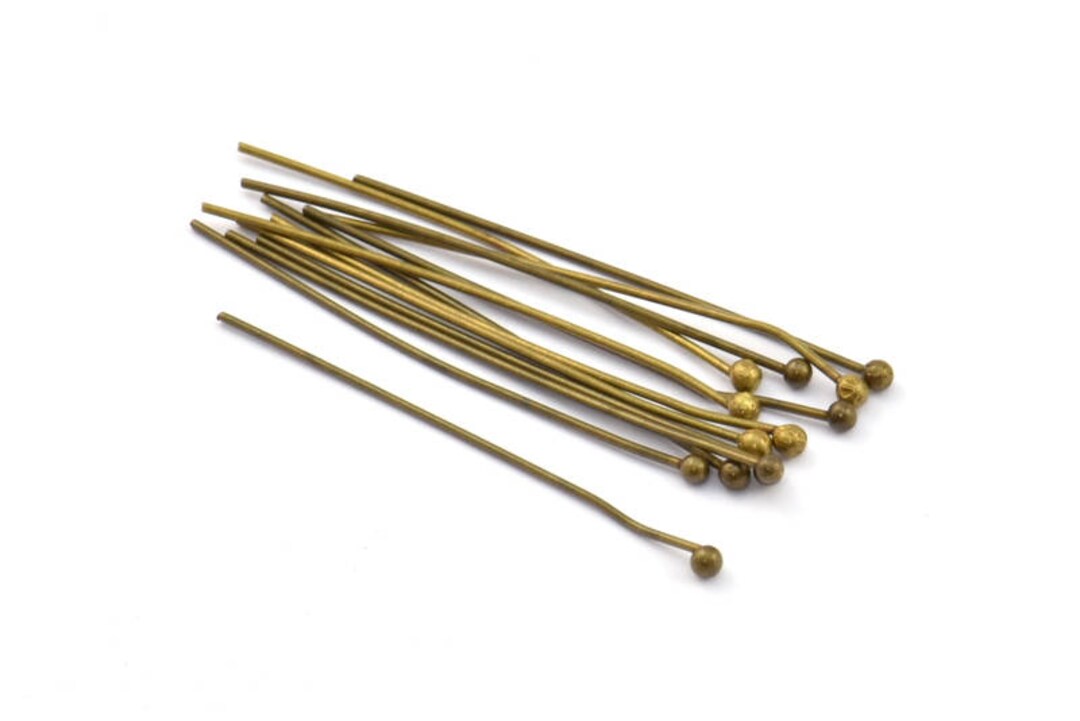 Antique Brass Pin, 50 Antique Brass Ball Head Pins, Findings (35mm ...