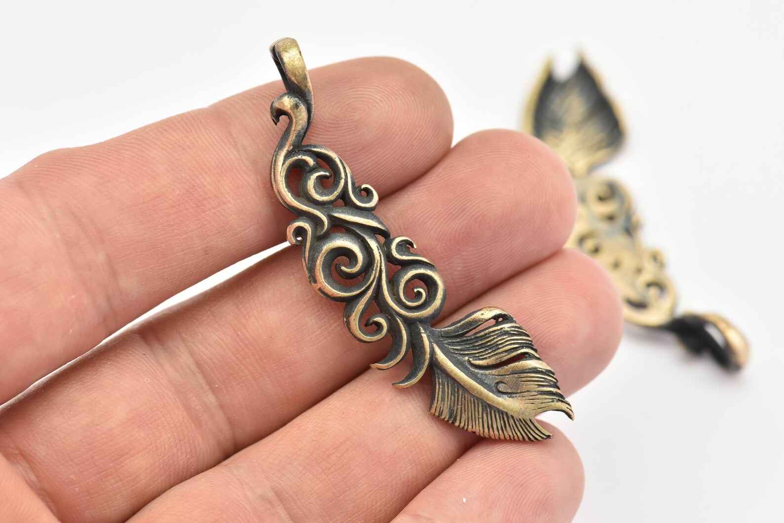 Bronze Feather Pendant Oxidized Bronze Feather Charms | Etsy