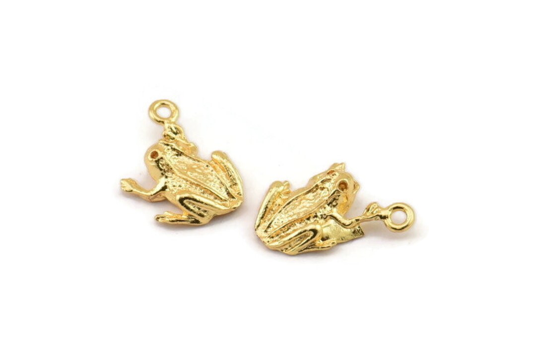 Gold Frog Charm, 4 Gold Plated Brass Frog Charms With 1 Loops (12mm ...