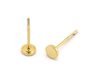 Brass Round Earing Post Brass Round Earring Stud 18K Real - Etsy