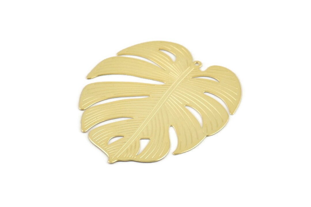 Gold Monstera Charm, 2 Gold Plated Brass Monstera Leaf Charms With 1 ...
