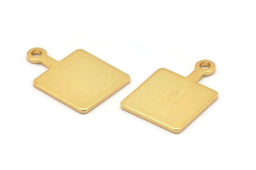 Gold Square Charm, 4 Gold Plated Brass Square Charms With 1 Loop ...