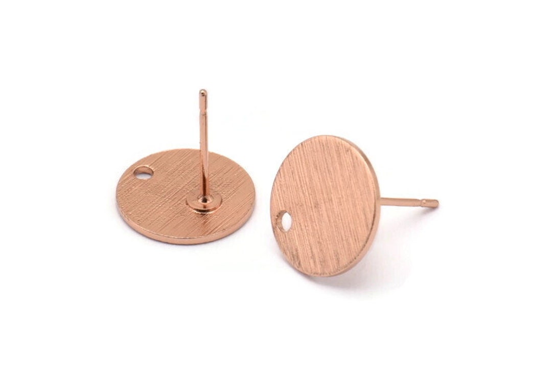 Rose Gold Round Earring, 4 Textured Rose Gold Plated Brass Round ...