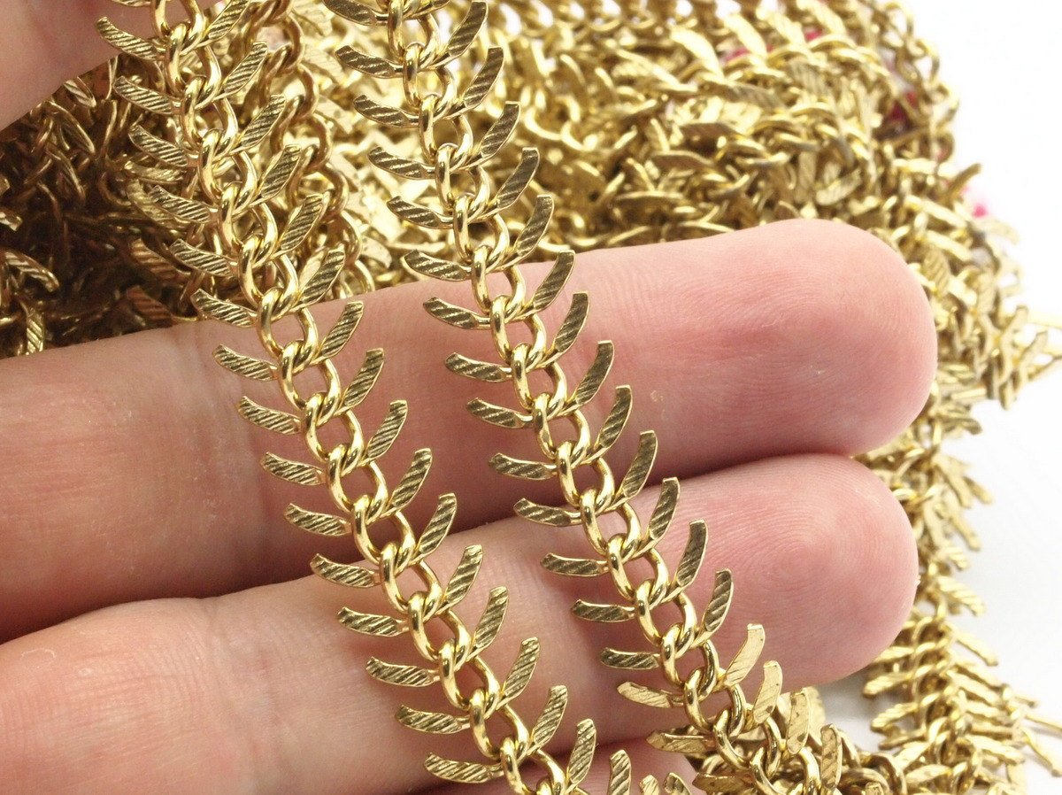 Fish Bone Chain 2 M Raw Brass Fish Bone Chain 11mm Bs | Etsy