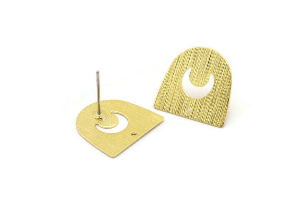 D Shape Earring, 10 Textured Raw Brass Crescent Moon D Shape Stud ...