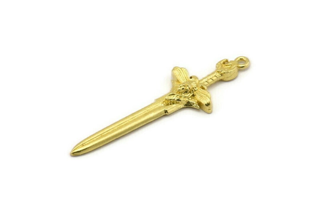 Brass Sword Charm, Raw Brass Sword Charms With 1 Loop, Lion Sword ...
