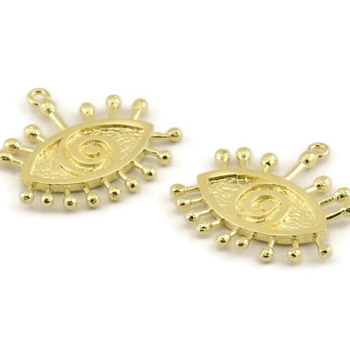 Gold Eye Charm 2 Gold Plated Brass Eye Charms With 1 Loop - Etsy