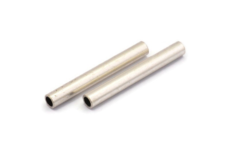 Industrial Long Tube, 6 Antique Silver Plated Brass Industrial Long ...
