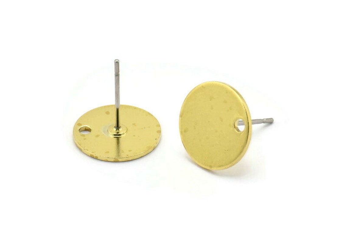 Brass Round Earring, 8 Raw Brass Round Earring Studs (12x0.80mm) M040 ...