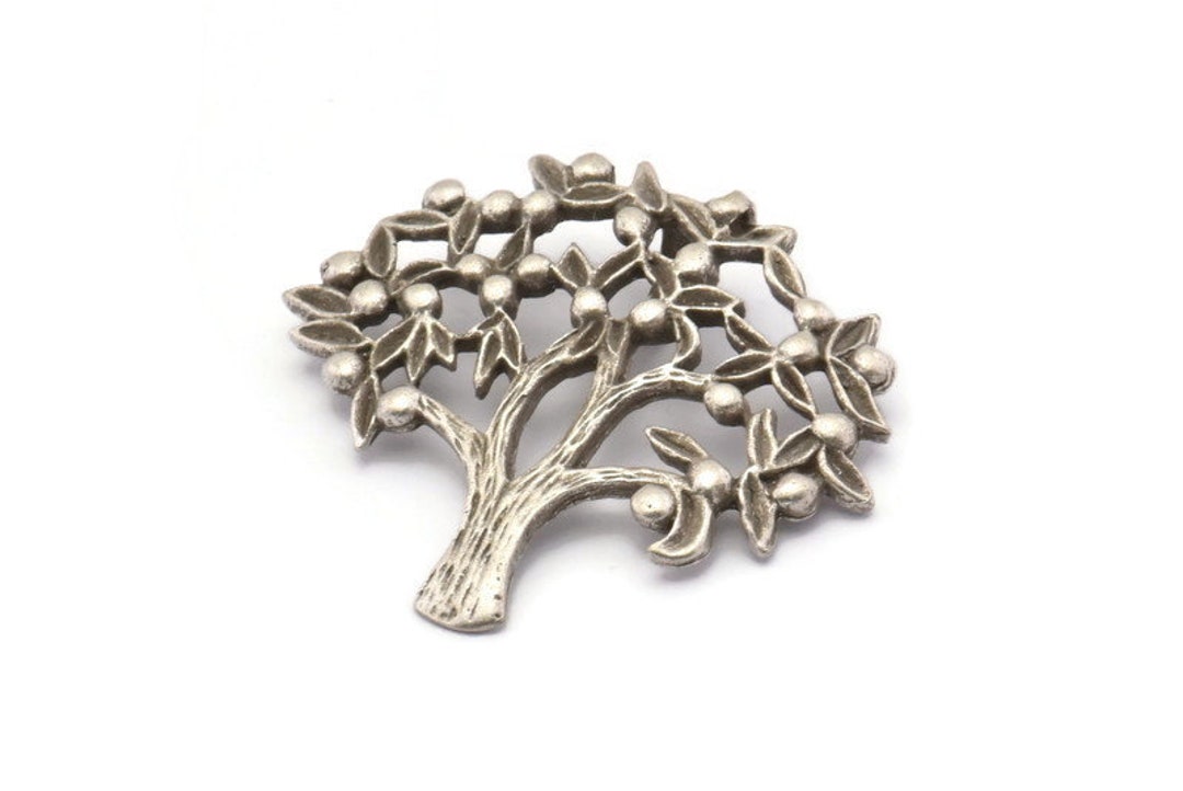 Silver Tree Pendant, Antique Silver Plated Brass Tree Pendant With 1 ...