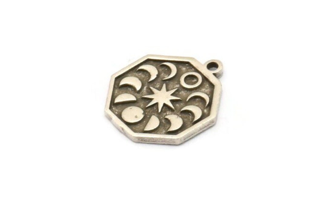 Silver Octagon Charm, 4 Antique Silver Plated Brass Octagon Charms With ...