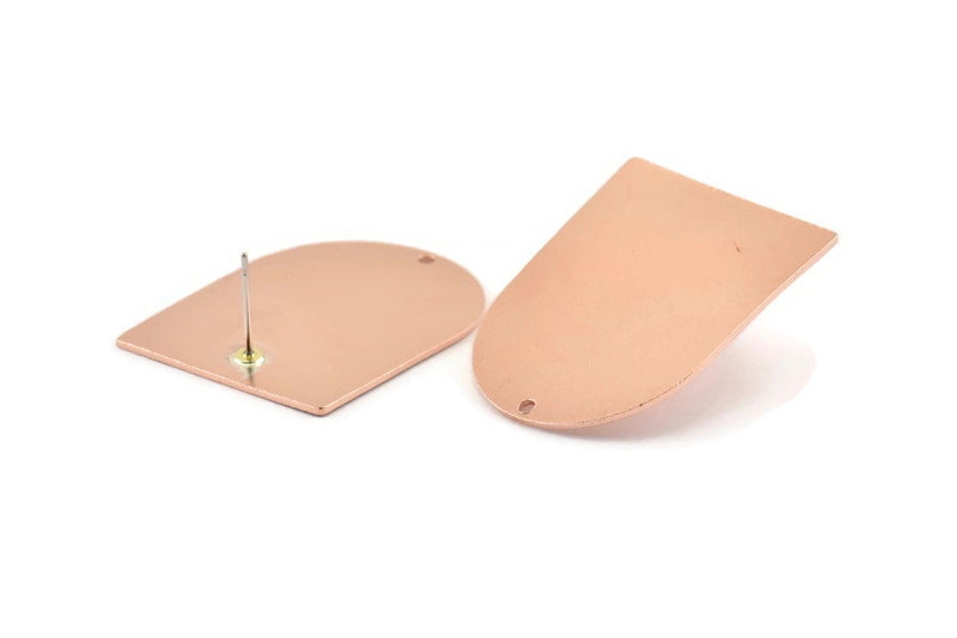 D Shape Earring, 2 Raw Copper D Shaped Stud Earrings With 1 Hole ...