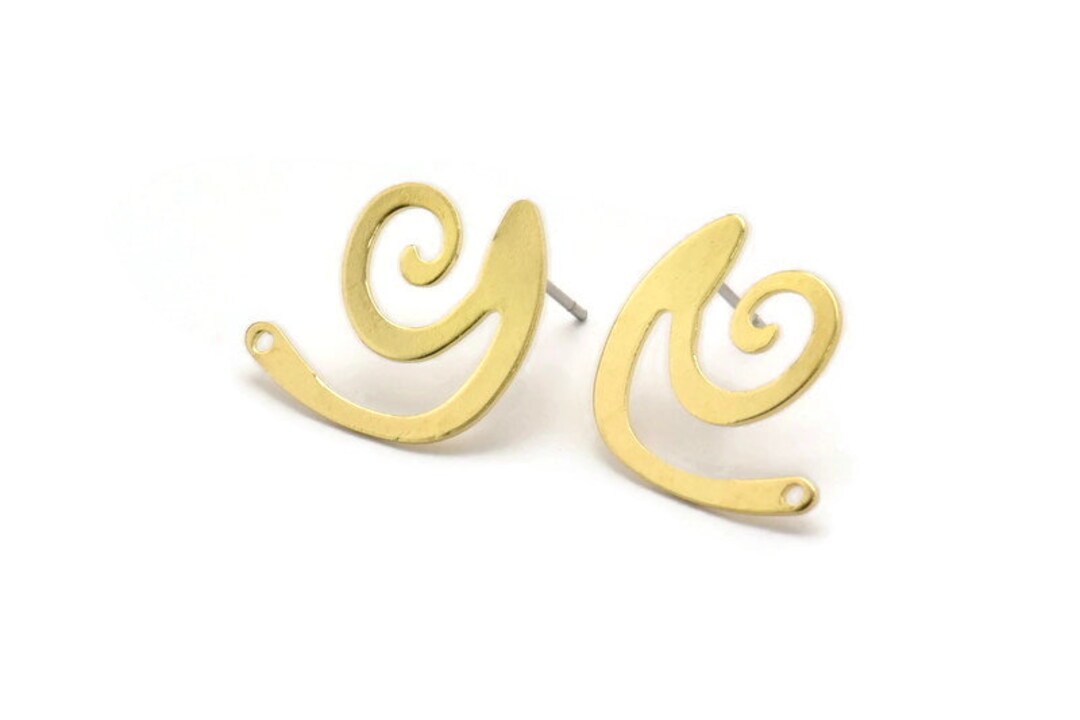 Brass Wavy Earring, 10 Raw Brass Wavy Shaped Stud Earrings With 1 Hole ...