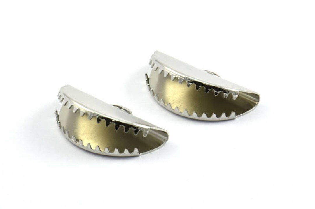 Silver Ribbon Crimp End, 12 Silver Tone Ribbon Crimp Ends With 1 Loop ...