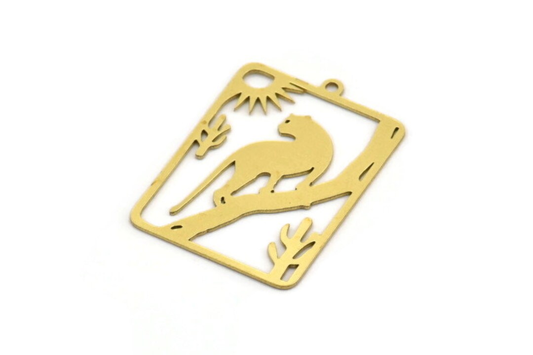 Brass Leopard Charm, 4 Raw Brass Leopard Charms With 1 Loop (32x23x0 ...