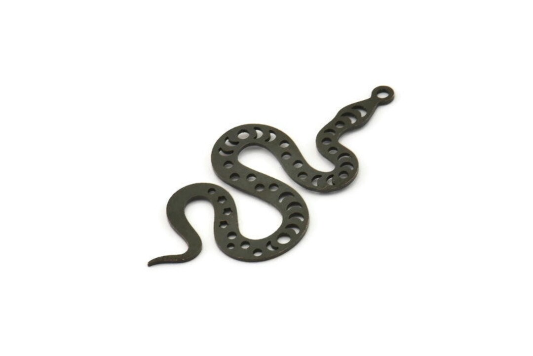 Black Snake Charm, 6 Oxidized Black Brass Snake Pendants With 1 Loop ...