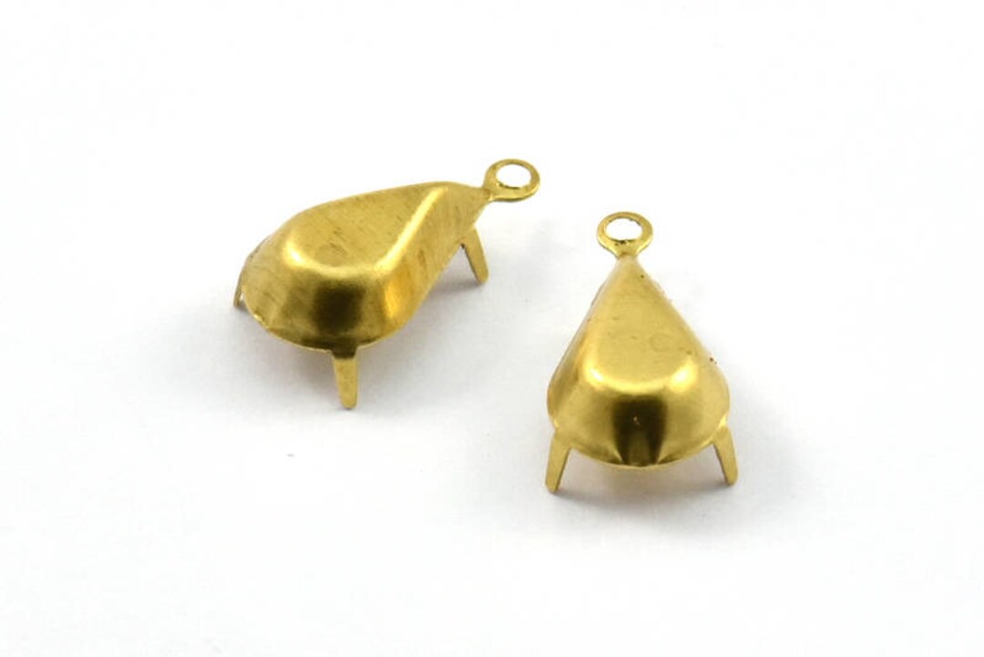 Pear Prong Setting, 25 Raw Brass Pear Drop With 1 Loop, Prong Settings ...