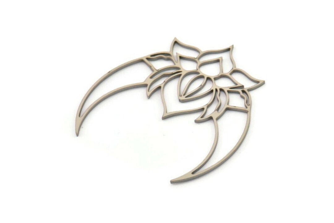Steel Lotus Charm, 4 Stainless Steel Lotus Flower, Crescent Moon Charms, Findings (39x38x0.80mm ...
