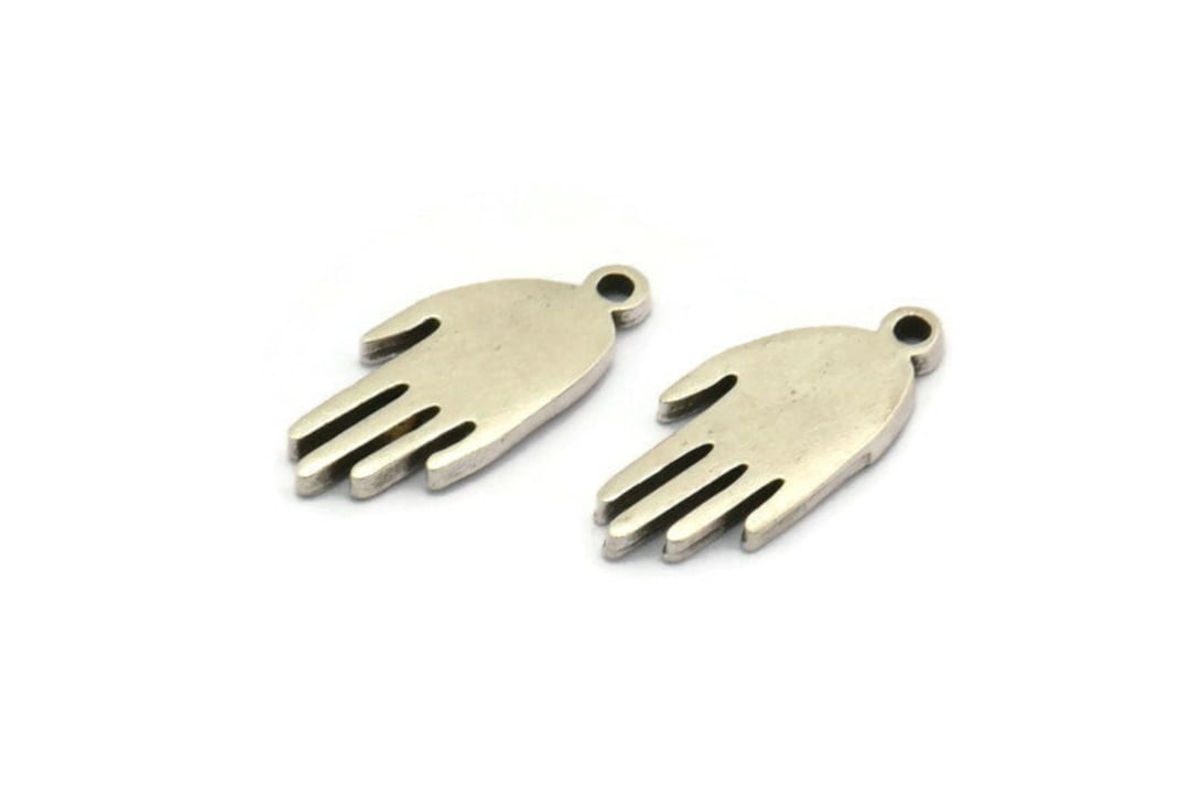 Silver Hand Charm, 6 Antique Silver Plated Brass Hand Shaped Charms ...