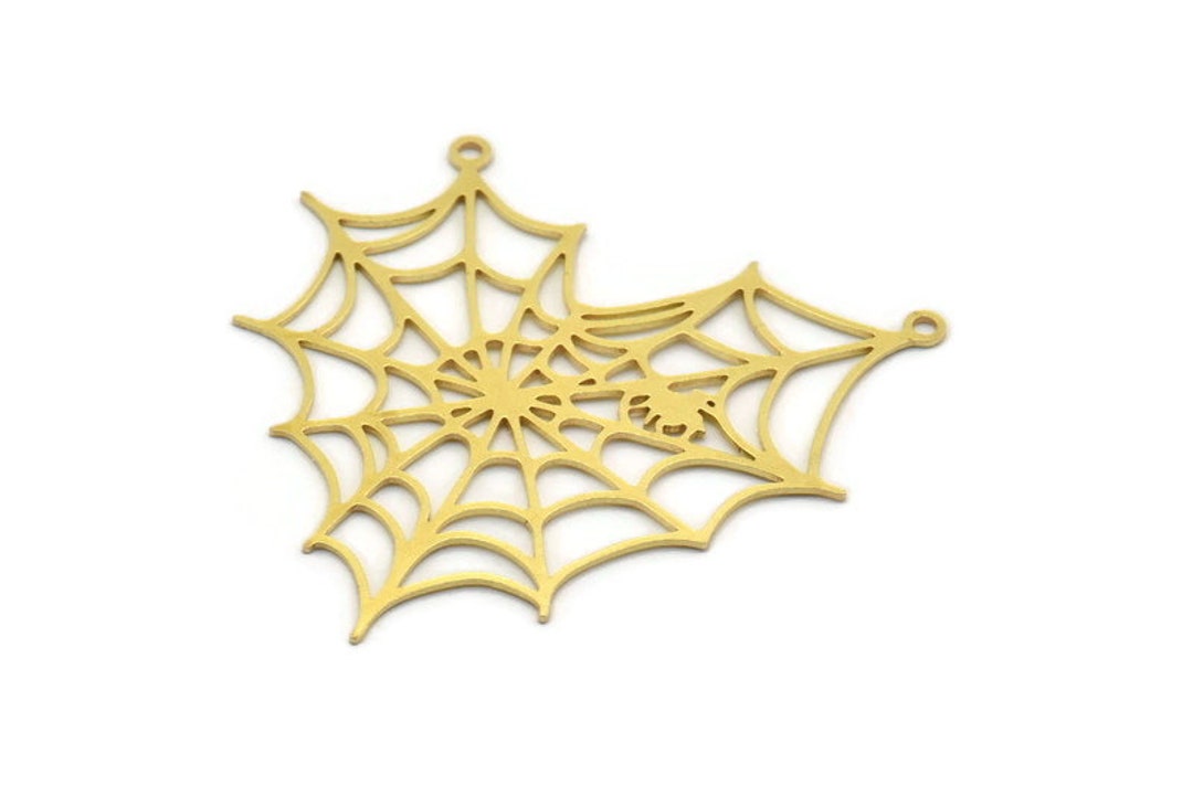 Brass Heart Charm, 4 Raw Brass Spider Web Charms With 2 Loops, Charm ...