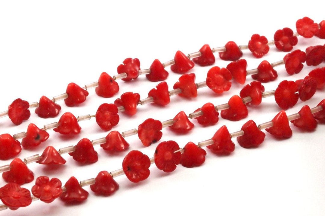 Red Coral Flower Beads 15.5 Inches Full Strand 9x6mm T086 - Etsy