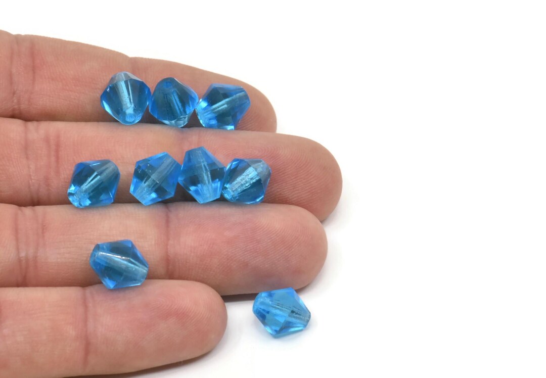 Vintage Blue Bead, 12 Vintage Glass Faceted Blue Beads (10x9.5mm) CF73 ...