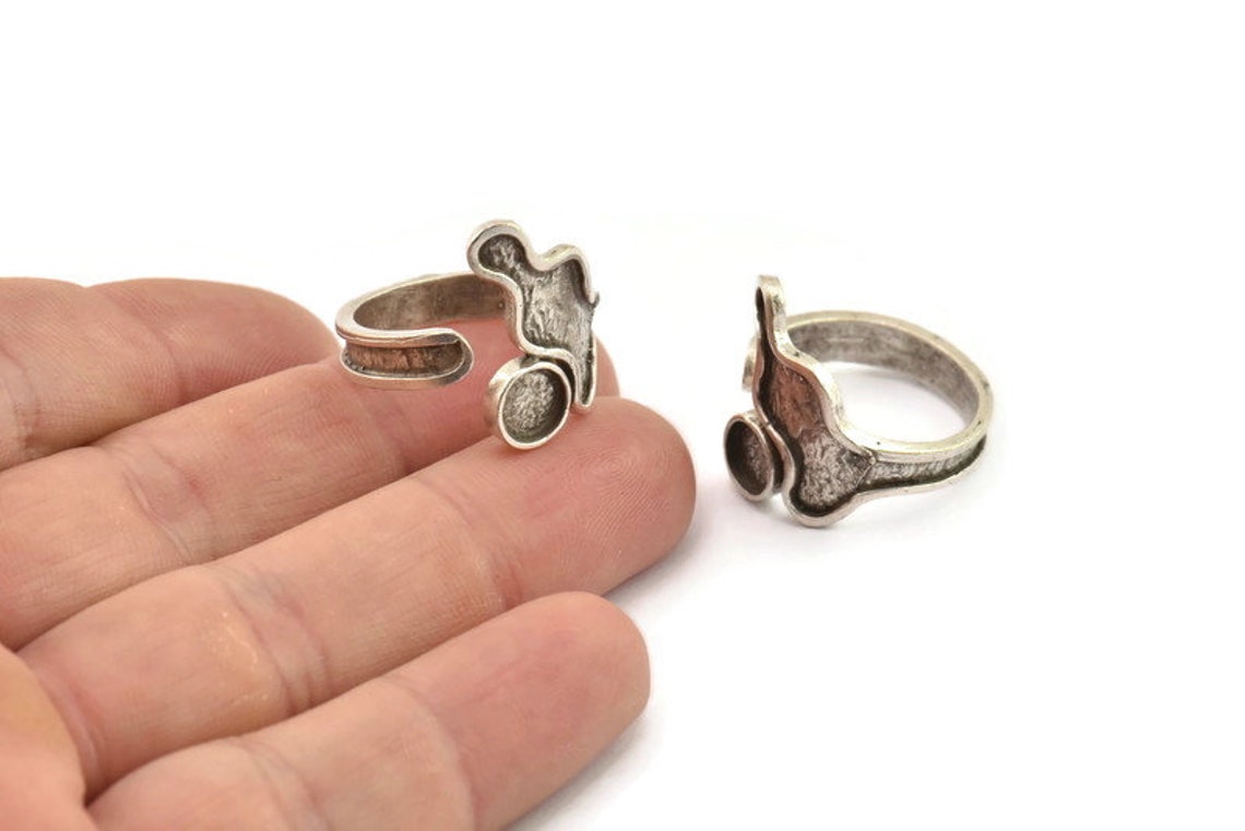 Silver Ring Setting, Antique Silver Plated Brass Adjustable Rings With ...