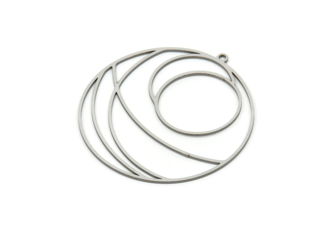 Steel Geometric Charm, Stainless Steel Round Charms With 1 Loop ...