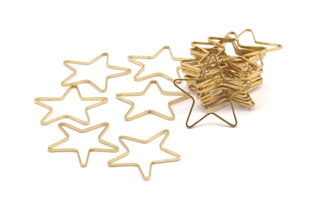 Brass Star Charm, 50 Raw Brass Open Star Charms (24x0.8x0.6mm) BS 1078 ...