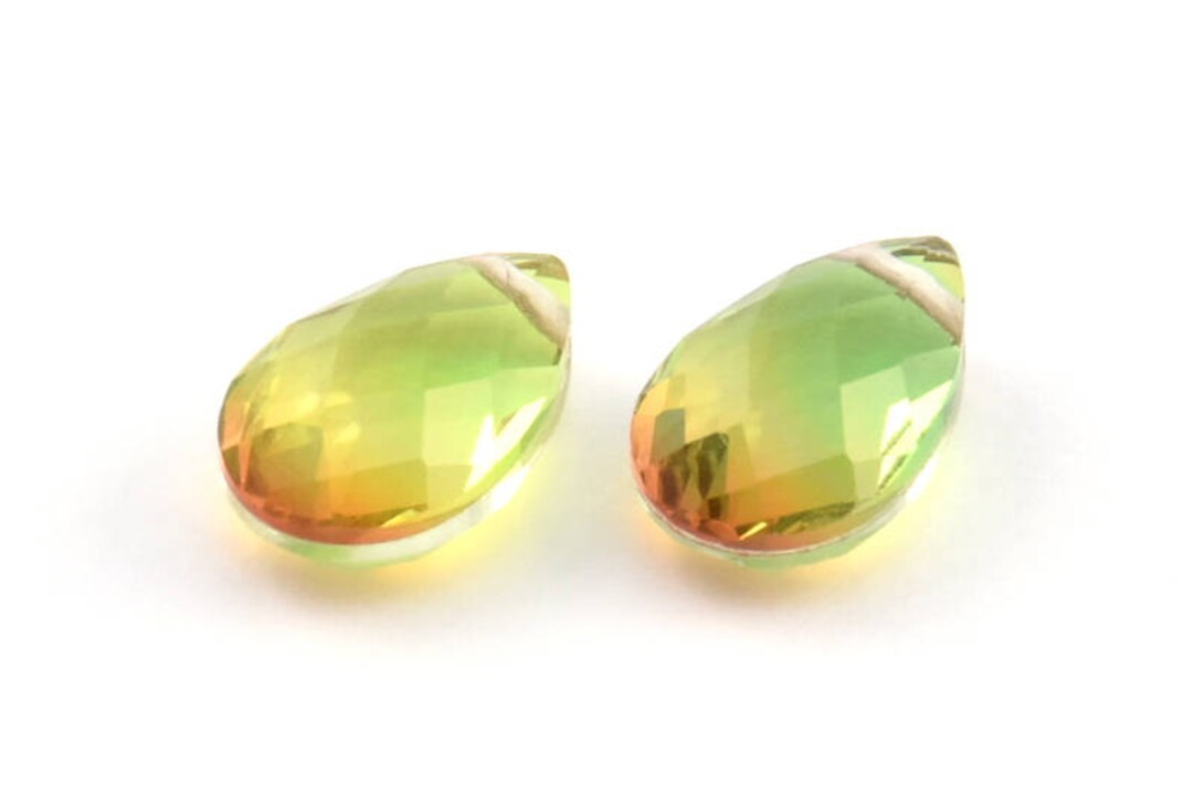 Glass Drop Bead, 4 Green Color Glass Tear Drop Beads With 1 Hole ...