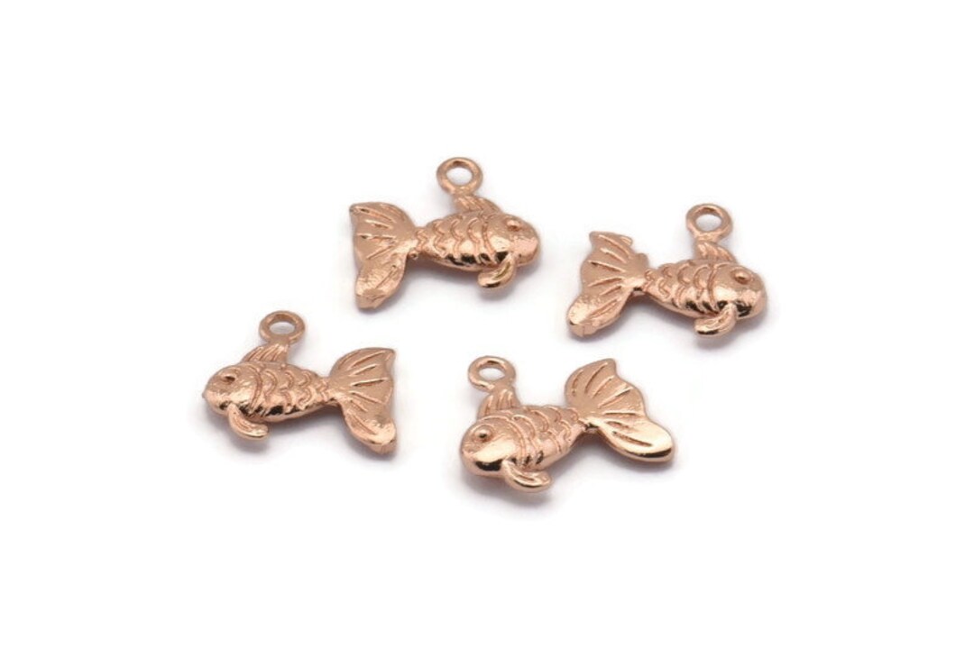 Rose Gold Fish Charm, 6 Rose Gold Pladet Brass Fish Pendants, Jewelry ...