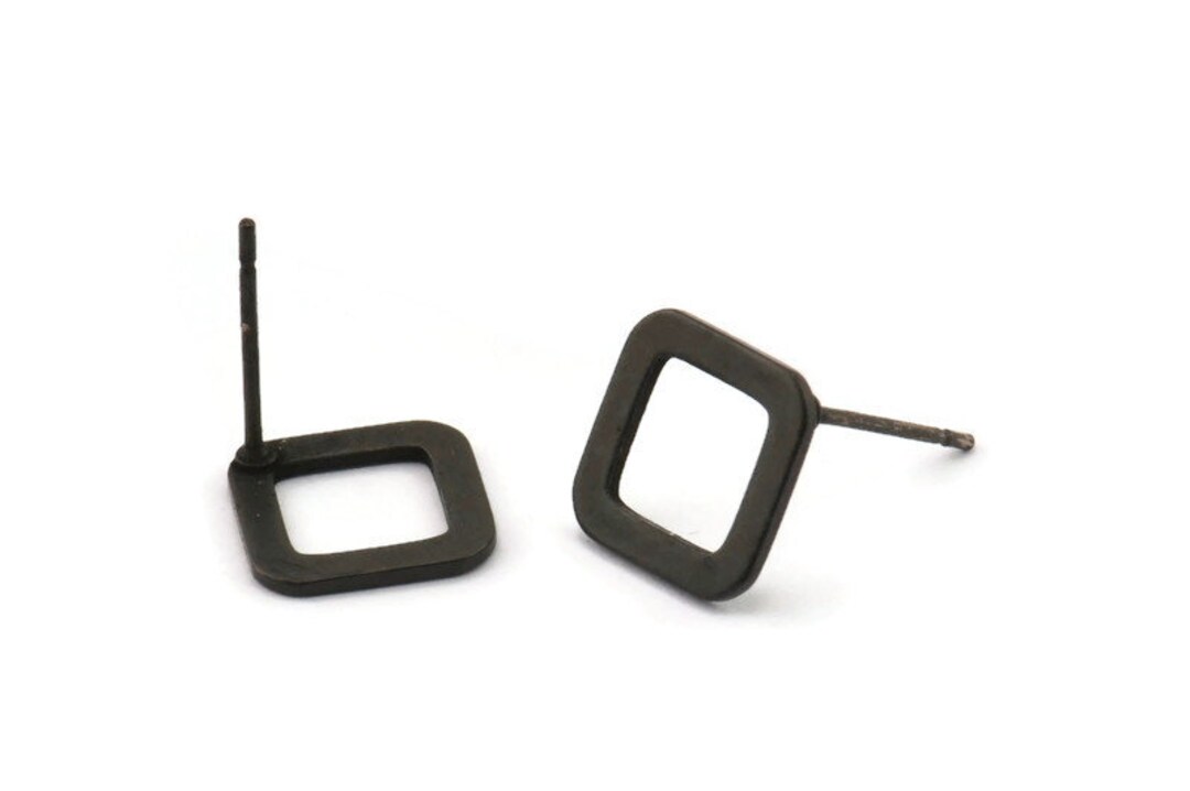 Black Square Earring, 8 Oxidized Black Brass Square Stud Earrings (10x0 ...