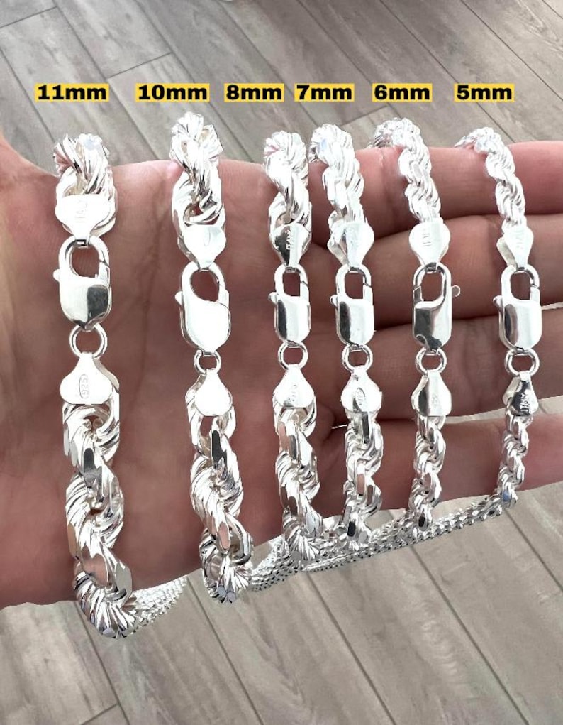 925 Rope Chain Sterling Silver Unisex Durable Tarnish-free Necklace ...
