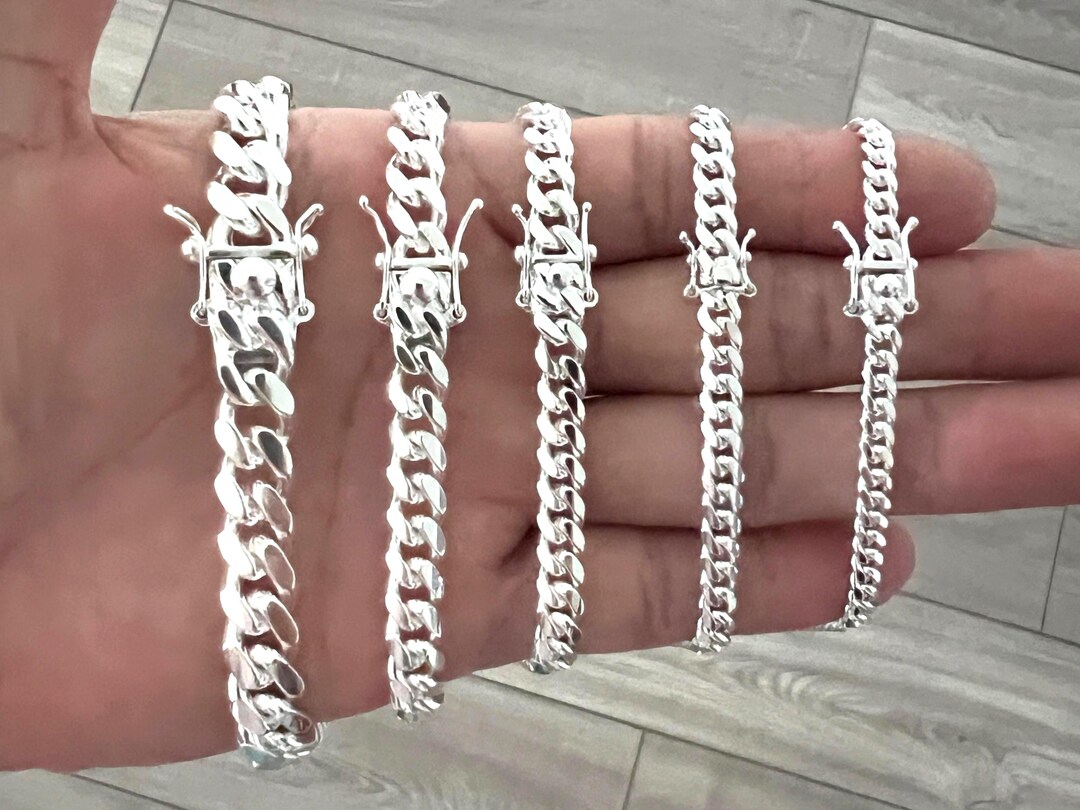925 Miami Cuban Box Lock Solid Chain Sterling Silver Diamond Cut ...