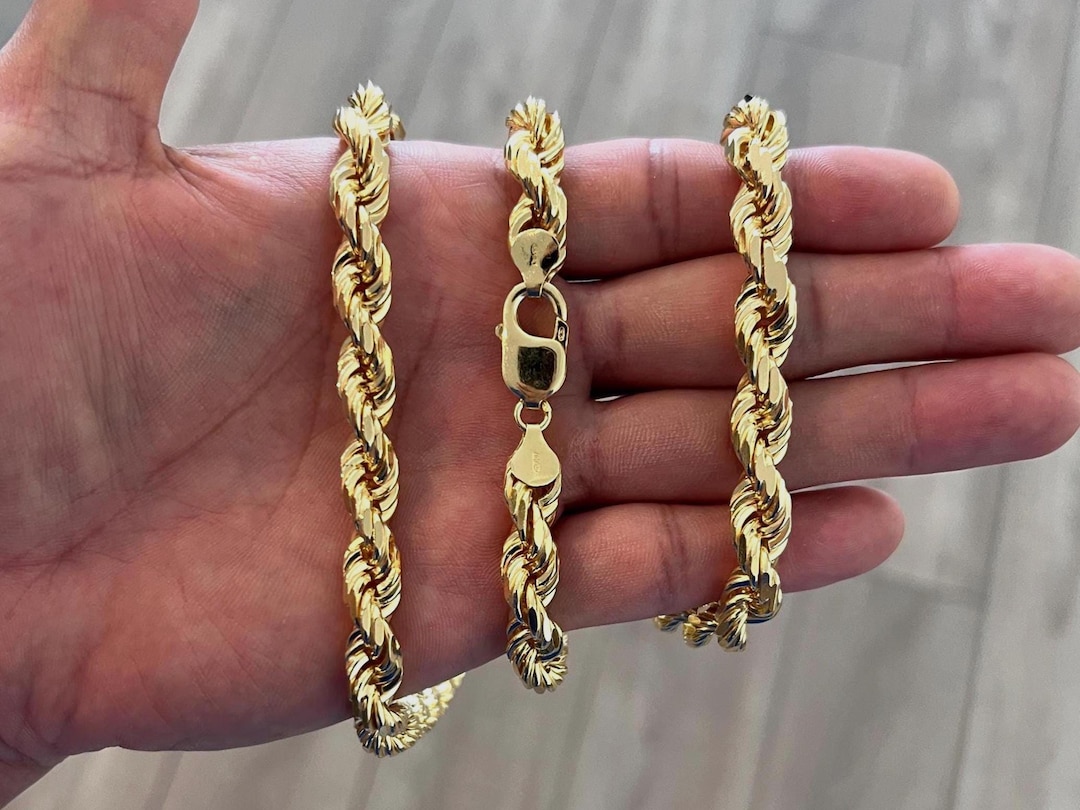 8mm 14K Gold Vermeil Rope Chain, Diamond Cut Sterling Silver - Etsy