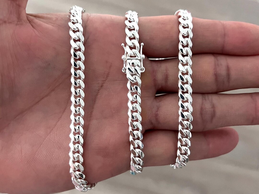 6mm 925 Miami Cuban Box Lock Solid Chain Sterling Silver Diamond Cut ...