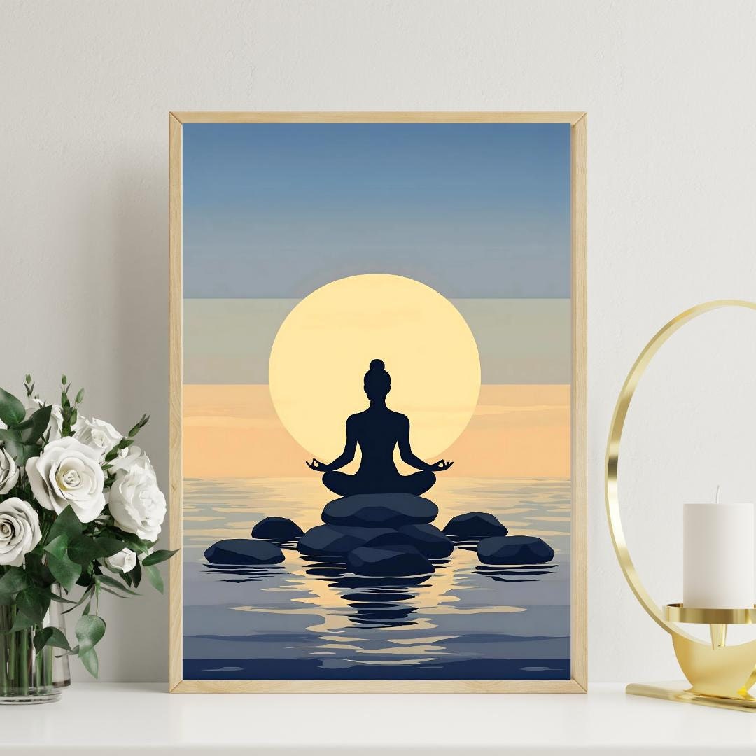 Calming Zen Meditation Art Print – Serene Sunset Meditation Poster for ...