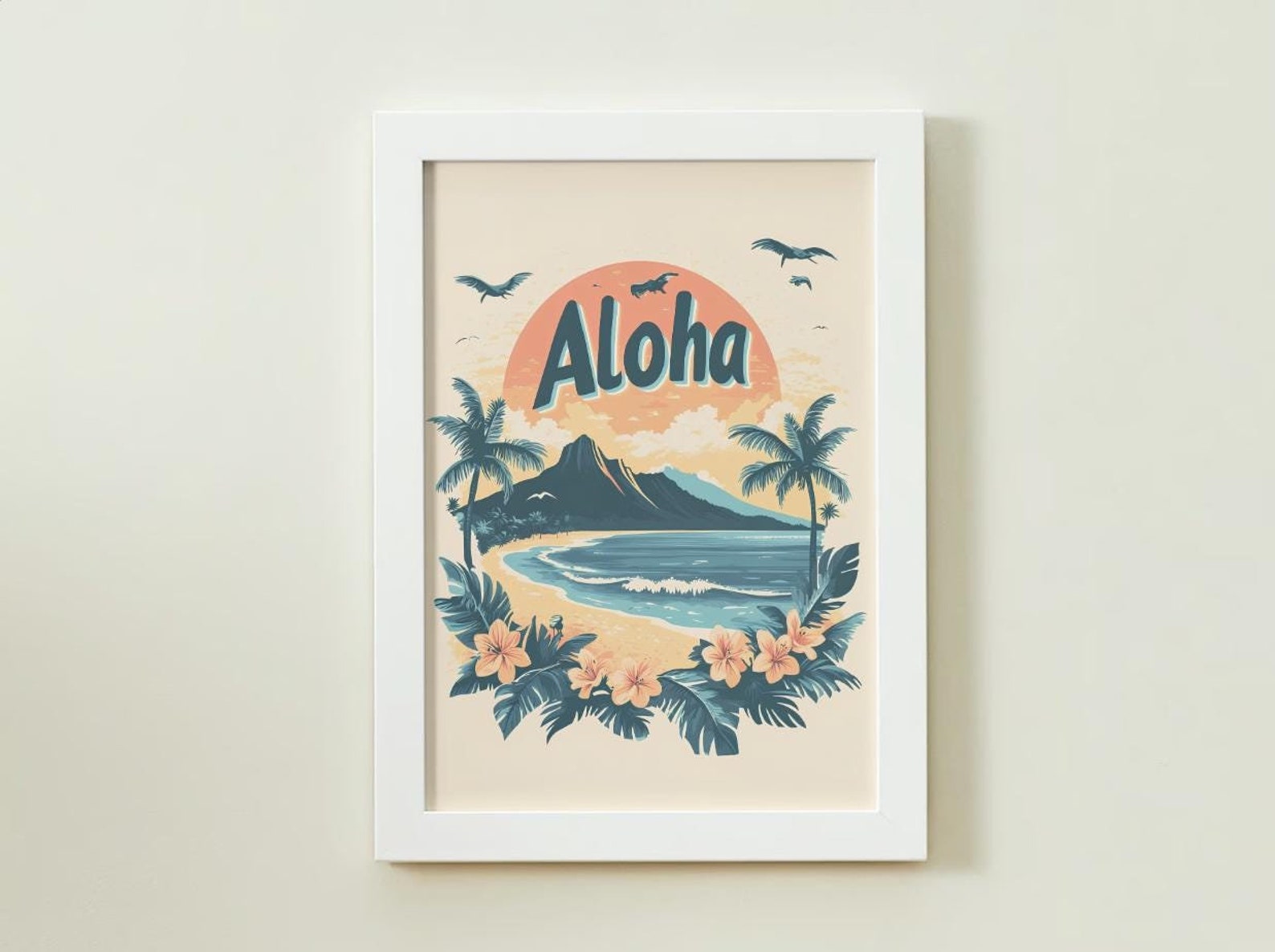 Retro Poster, Hawaiian Aloha Beach Sunset Wall Poster - Vintage ...
