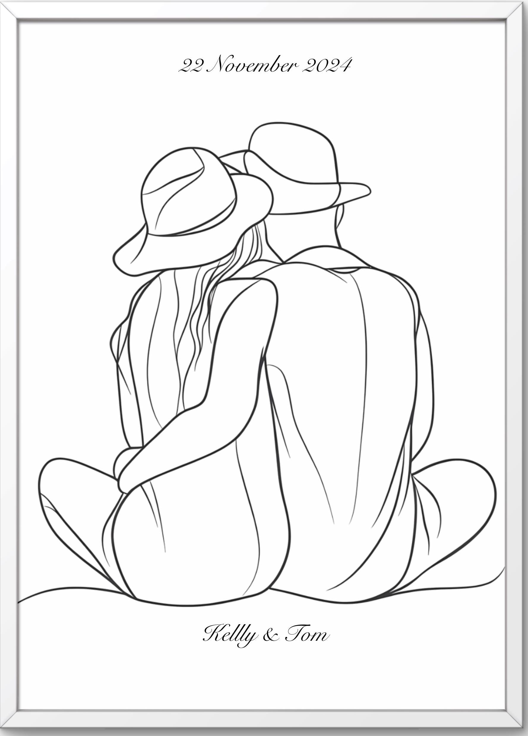 Minimalist Line Art Couple | Romantic Black and White Wall Decor ...