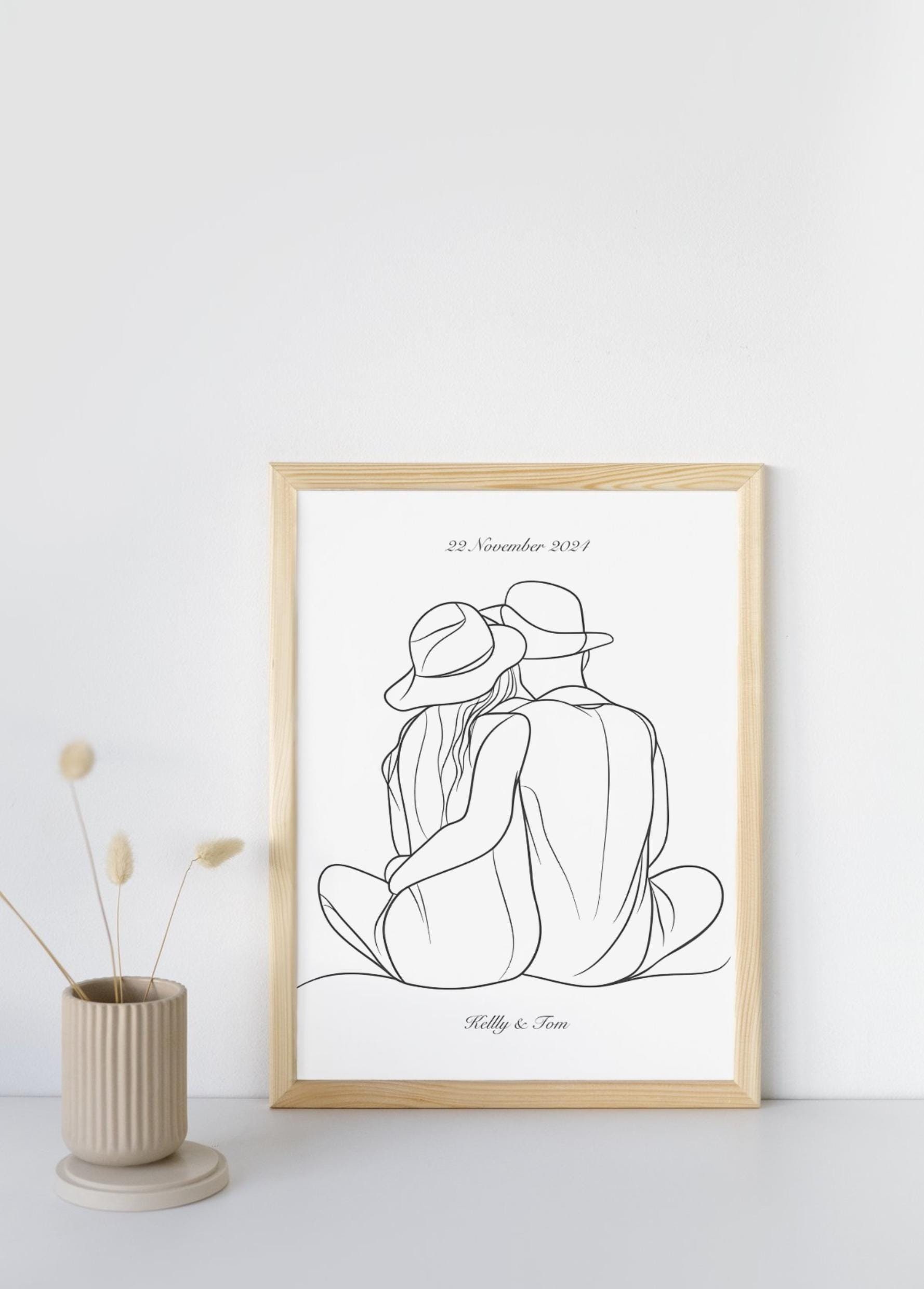 Minimalist Line Art Couple | Romantic Black and White Wall Decor ...